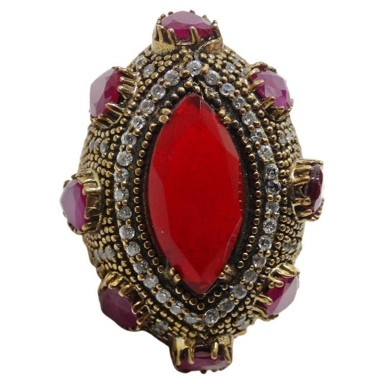 1990 Silver 925 Synthetic Ruby Cocktail Ring For Sale at 1stDibs