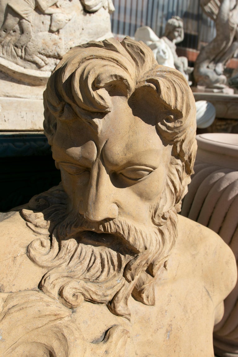 1990 Spanish Hand Carved Limestone Marble "Samson Fighting with the ...