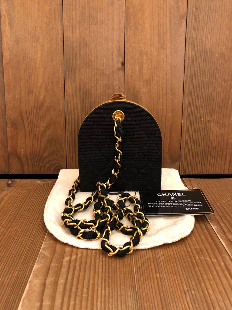 1990 Vintage CHANEL Black Quilted Canvas Mini Box Clutch Bag For Sale ...