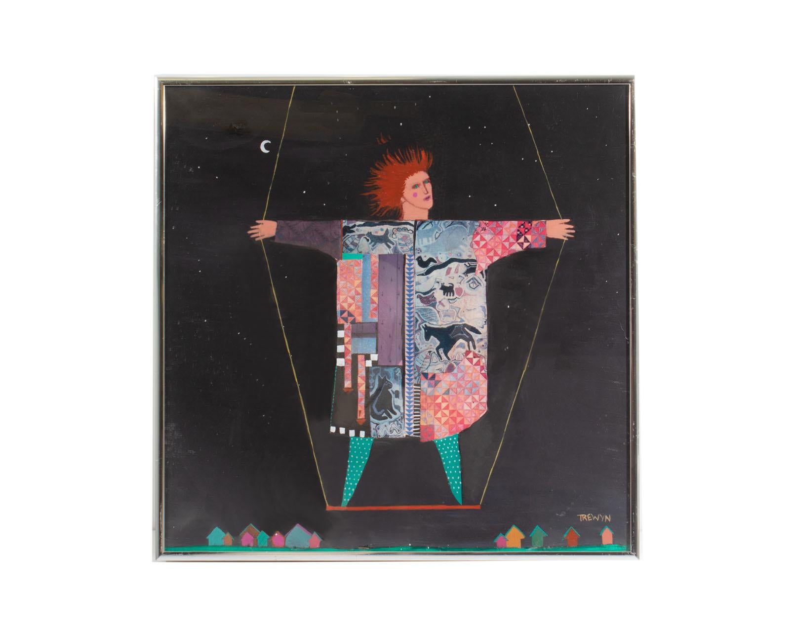 1990 “Wild Child” Abstract Mixed Media Painting Signed by Artist Leslie ...
