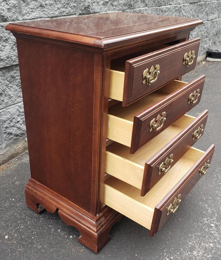 1990s American Drew Chippendale Cherry Bedside Chests of Drawers, a ...