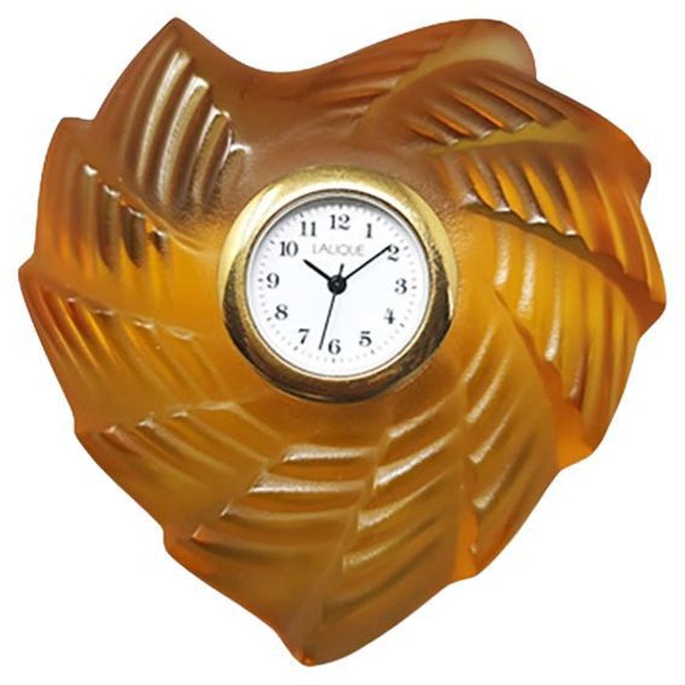 1990s Astonishing Amber Clock by Lalique in Crystal, Made in France For ...