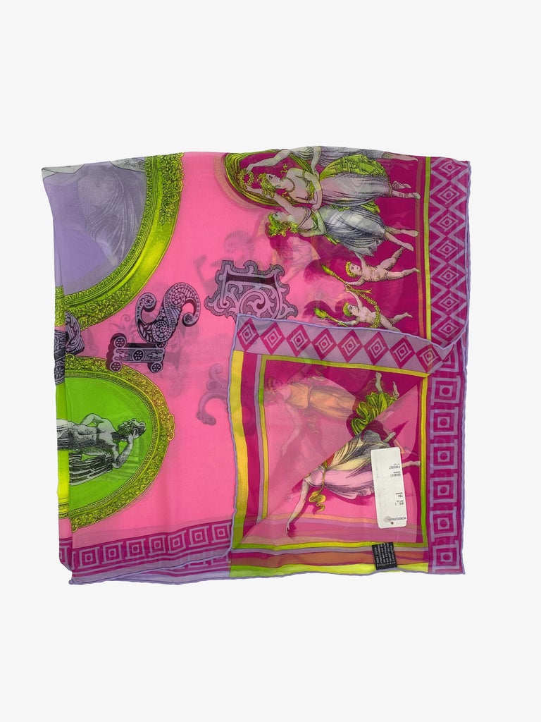 1990s Atelier Versace by Gianni Versace Amore Psiche Neon Silk Square ...