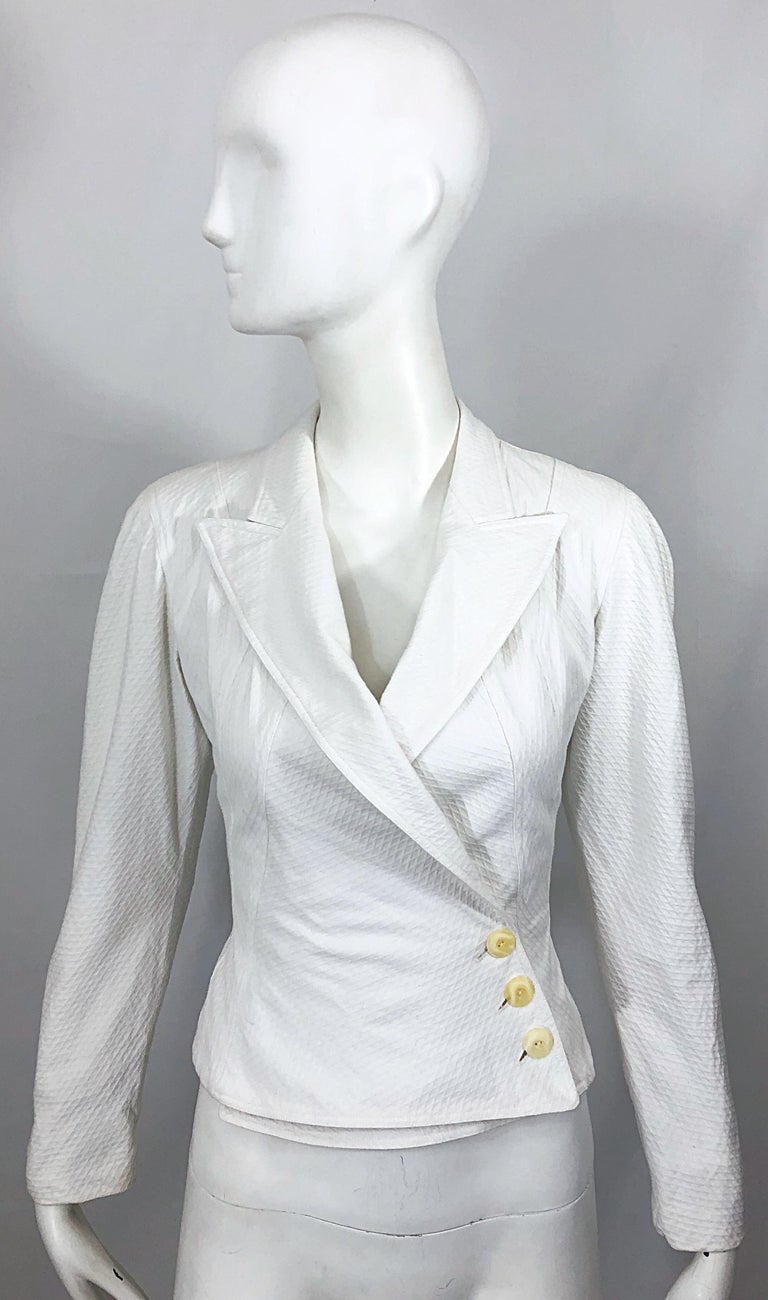 1980s Azzedine Alaia White Pique Cotton Vintage 80s Cropped Blazer ...