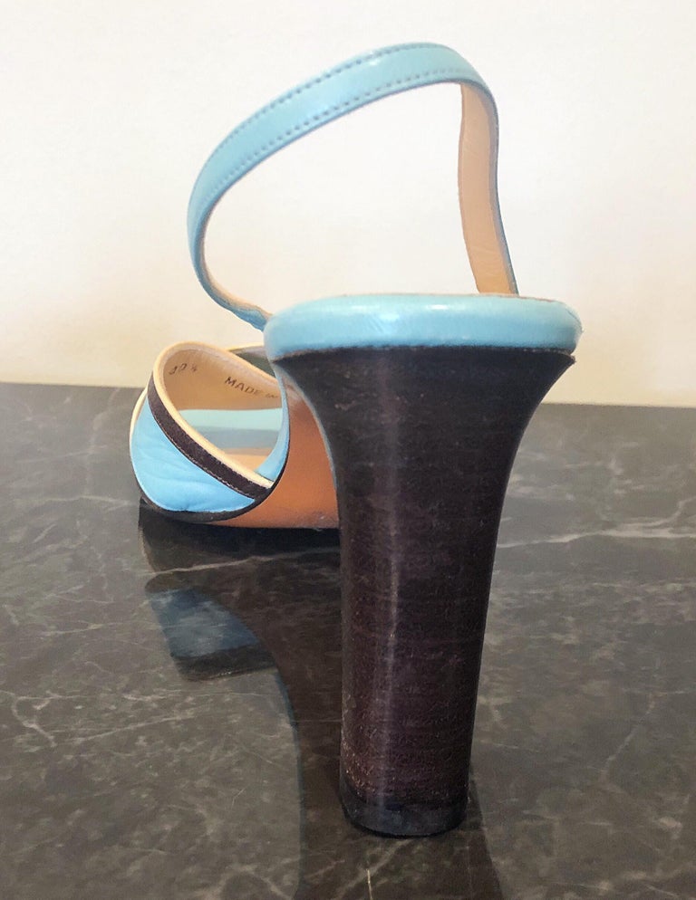 1990s Bally Sz 10 / 40.5 Robins Egg Blue Leather Vintage Stacked Heel ...