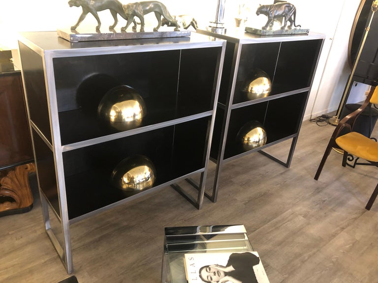 1990s Baxter Black Leather and Steel Bookcases For Sale at 1stDibs