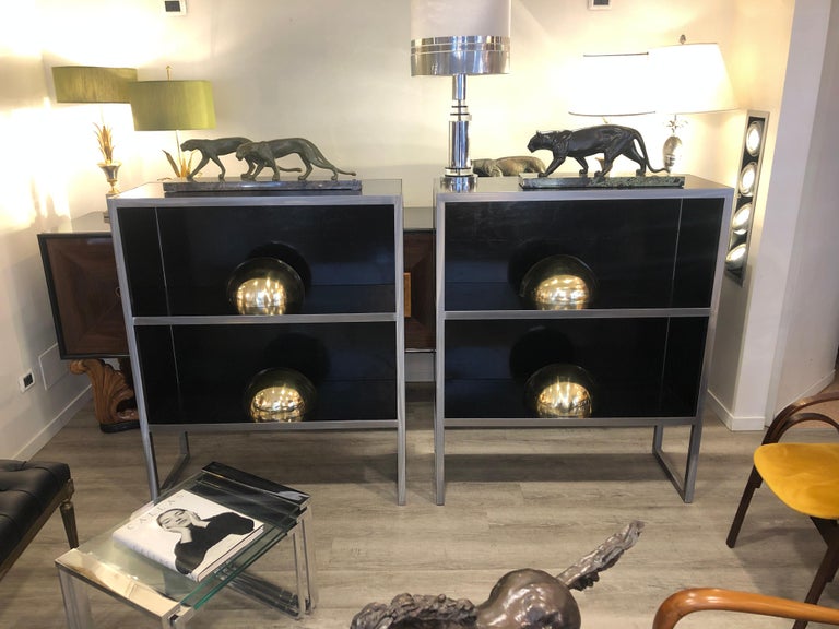 1990s Baxter Black Leather and Steel Bookcases For Sale at 1stDibs