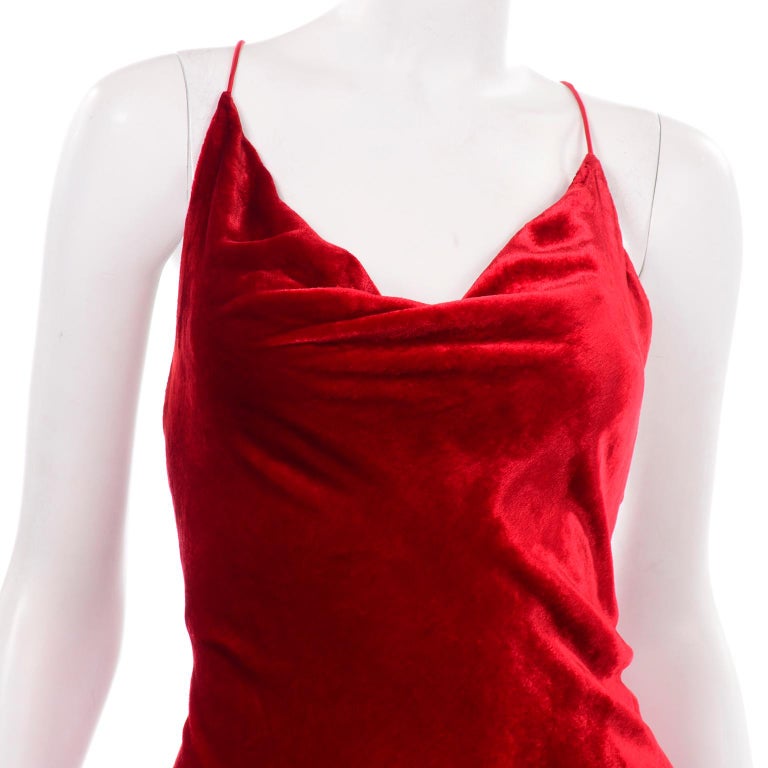 1990s Bill Blass Dress Vintage Red Velvet Bias Cut Evening Gown With