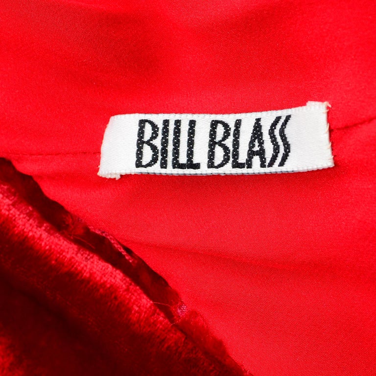 1990s Bill Blass Dress Vintage Red Velvet Bias Cut Evening Gown With