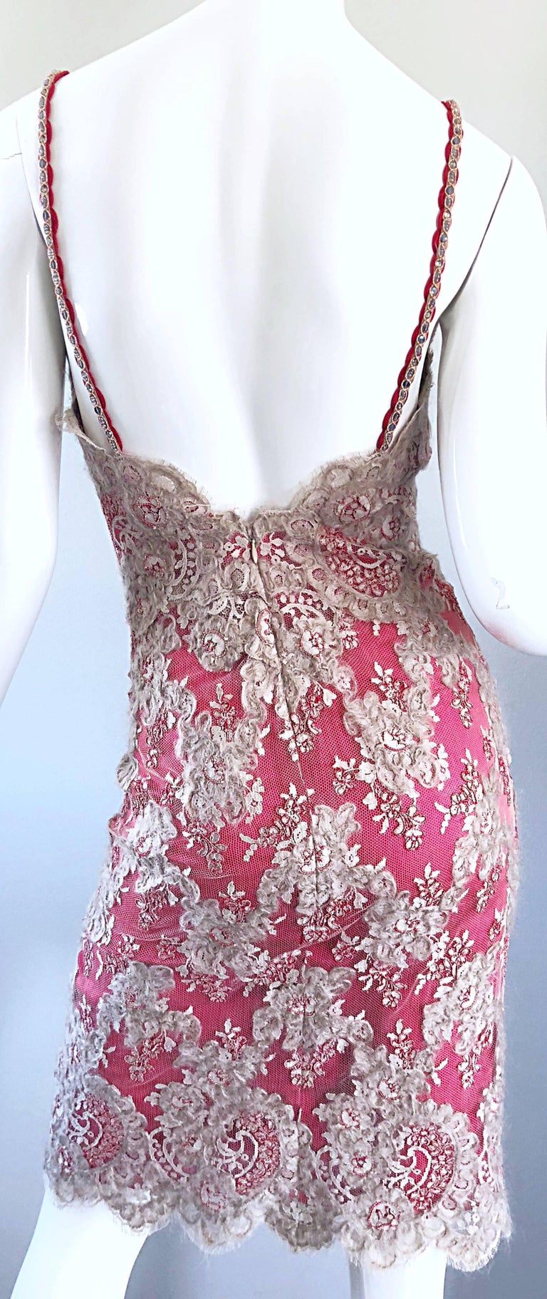 1990s Bill Blass Size 8 10 Raspberry Pink Beige Silk Chiffon + Mohair ...