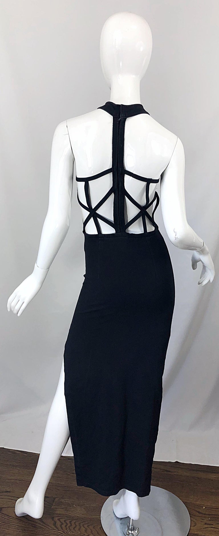 1990s Black Caged Bodycon Sexy Cotton Vintage Early 90s Cut - Out Gown ...
