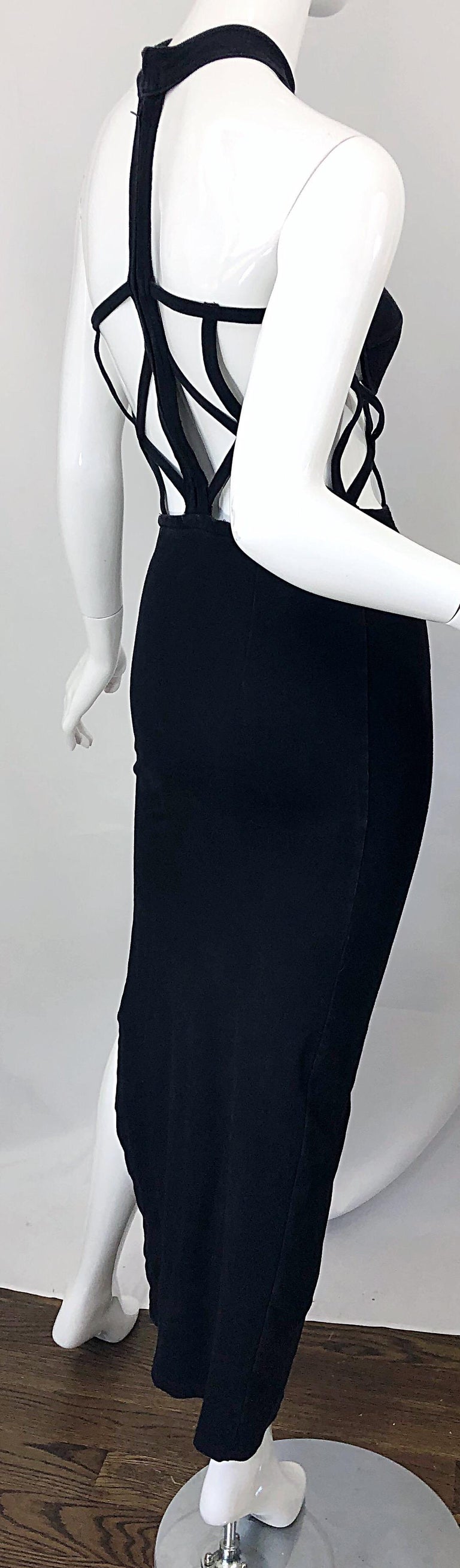 1990s Black Caged Bodycon Sexy Cotton Vintage Early 90s Cut - Out Gown ...