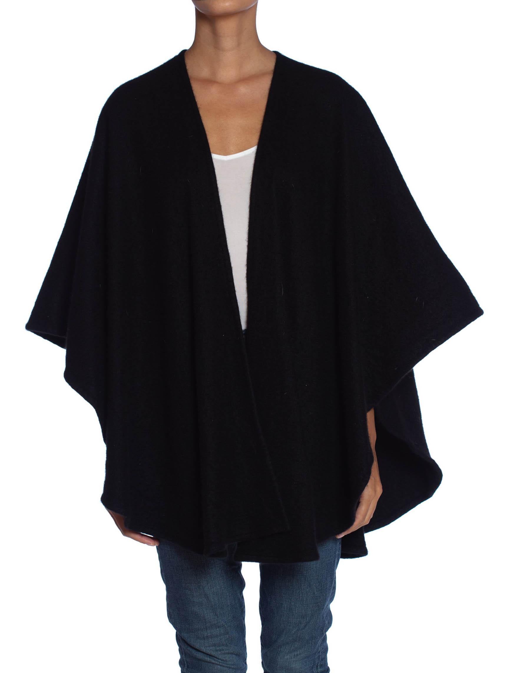 1990S Black Cashmere Knit Minimal Cape Shawl at 1stDibs | black cape shawl