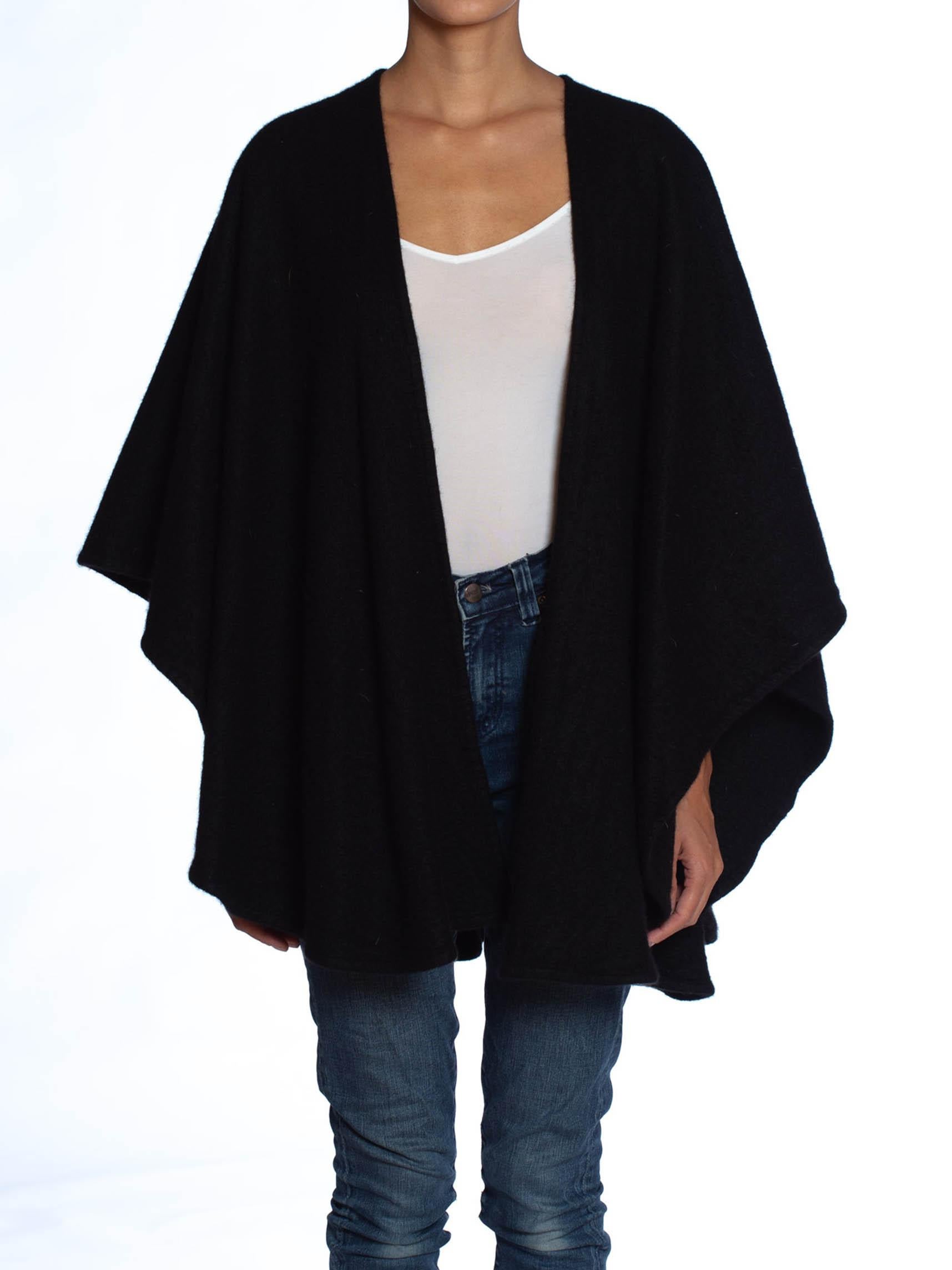1990S Black Cashmere Knit Minimal Cape Shawl at 1stDibs | black cape shawl