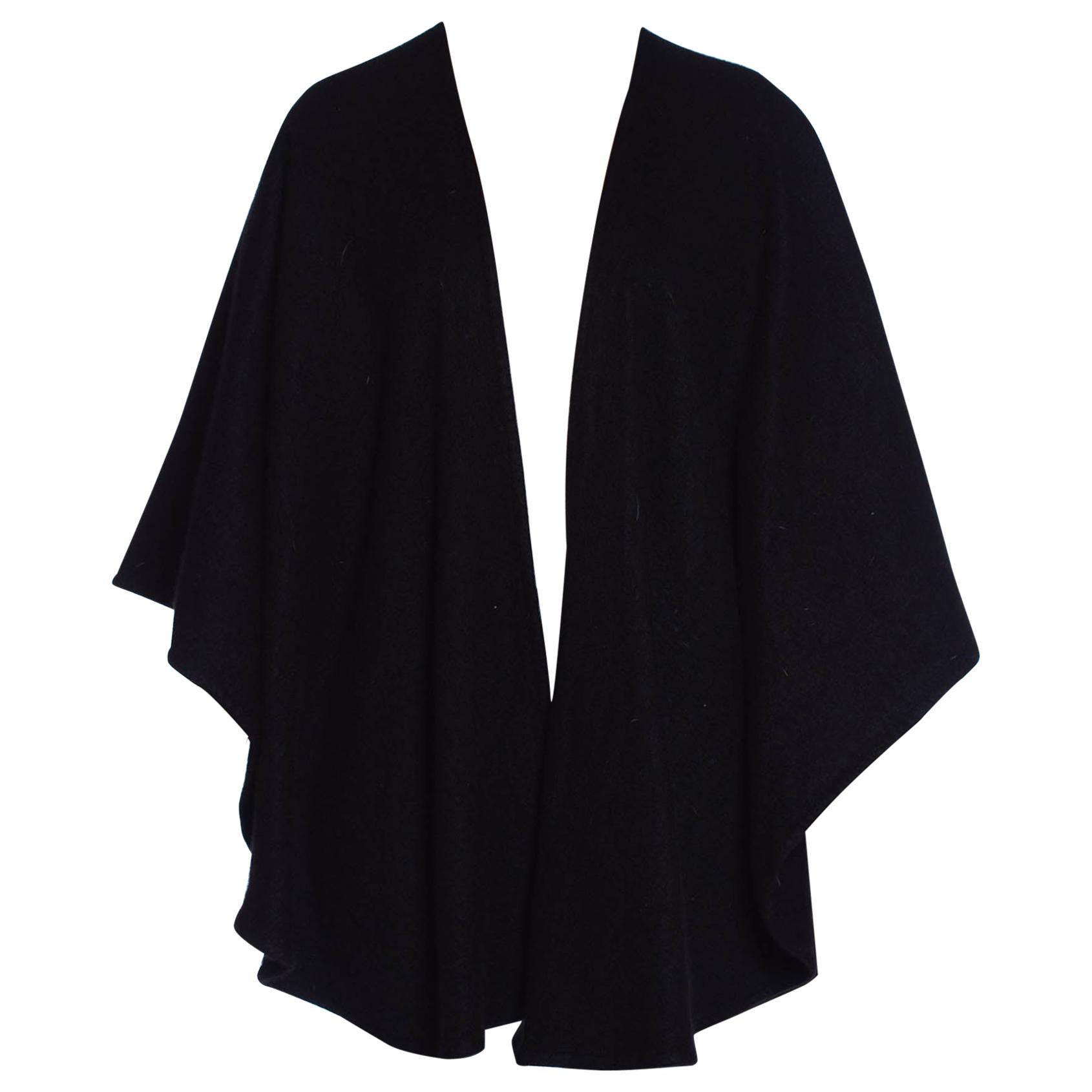 1990S Black Cashmere Knit Minimal Cape Shawl at 1stDibs | black cape shawl