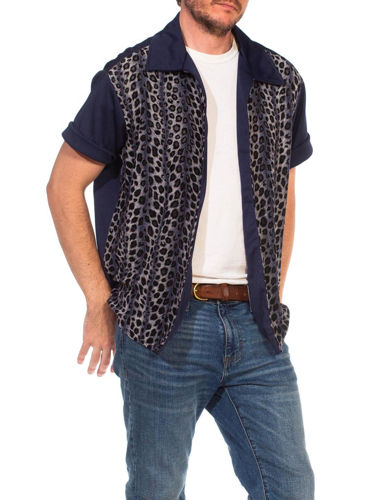 1990S Blue Leopard Print Polyester Knit Rockabilly Men's Club Rave ...