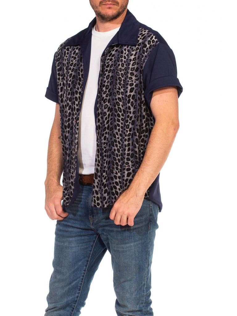 1990S Blue Leopard Print Polyester Knit Rockabilly Men's Club Rave ...