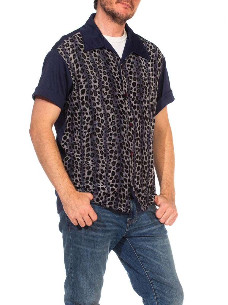 1990S Blue Leopard Print Polyester Knit Rockabilly Men's Club Rave ...