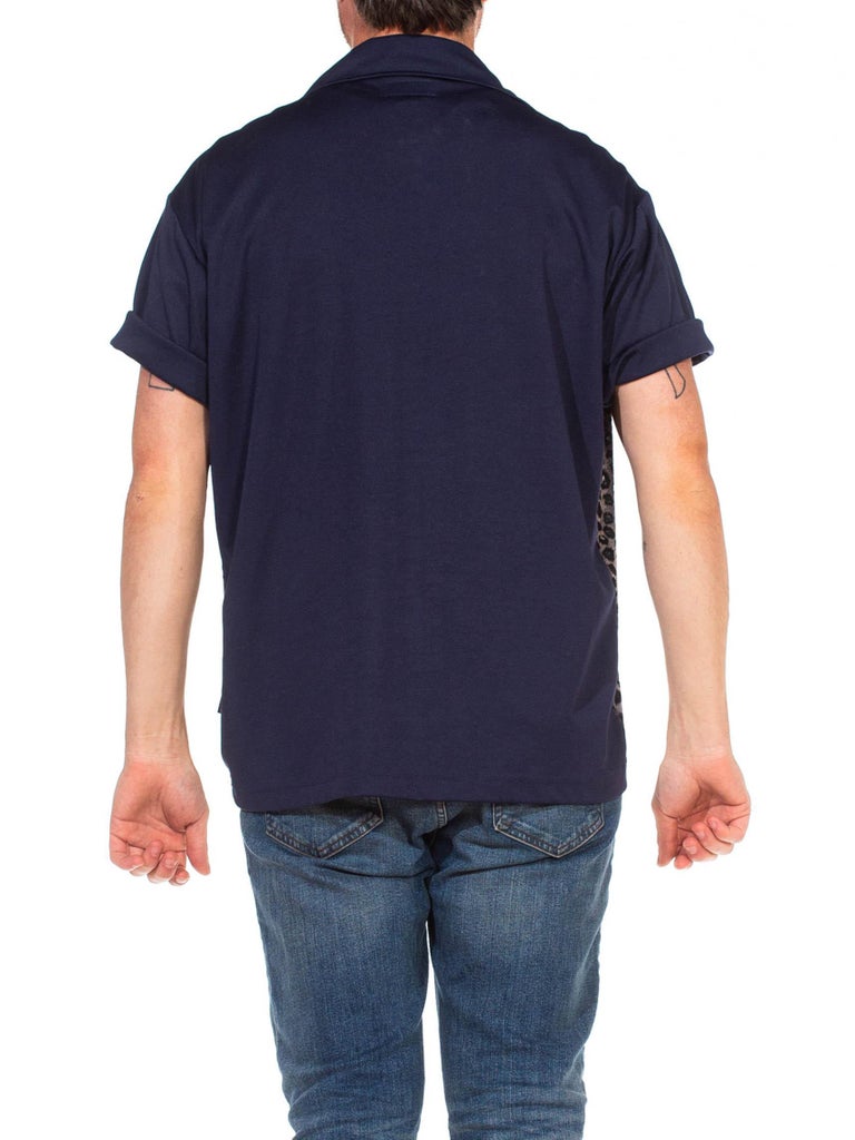 1990S Blue Leopard Print Polyester Knit Rockabilly Men's Club Rave ...