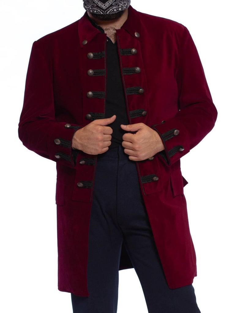 1990S Burgundy Cotton Velvet Men's 18Th Century Style Frock Coat With ...