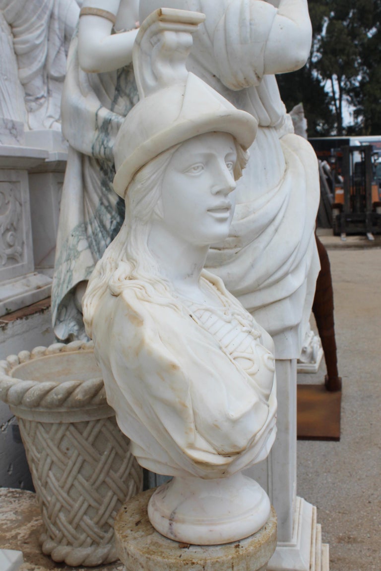 1990s Bust of Greek Amazon Warrior Hand Carved in Carrara White Marble ...