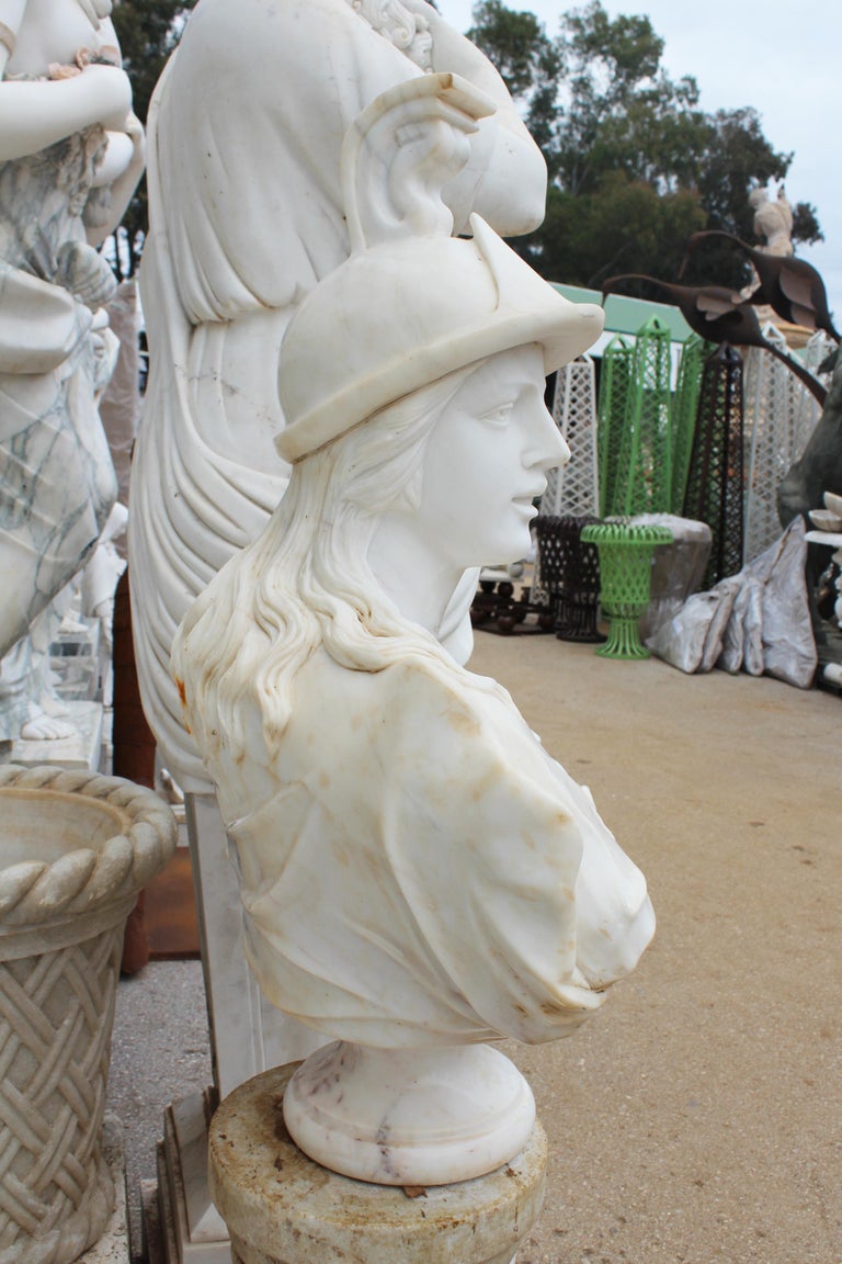 1990s Bust of Greek Amazon Warrior Hand Carved in Carrara White Marble ...