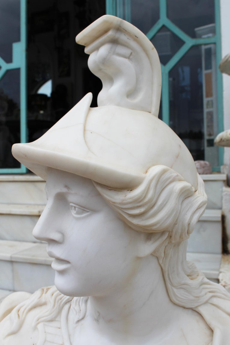 1990s Bust of Greek Amazon Warrior Hand Carved in Carrara White Marble ...