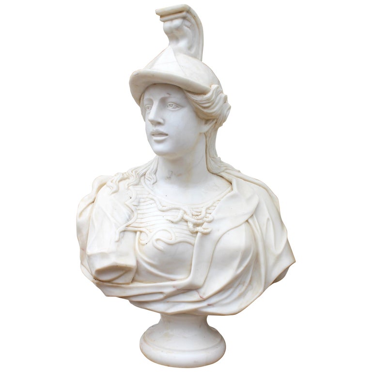 1990s Bust of Greek Amazon Warrior Hand Carved in Carrara White Marble ...