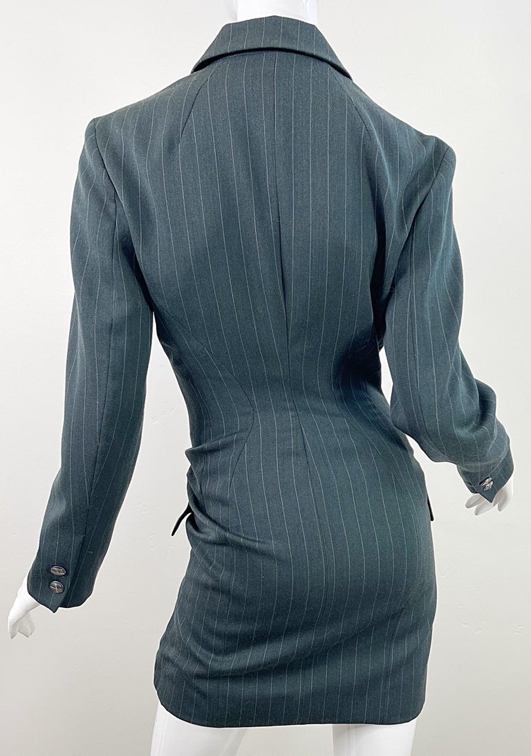 1990s Byron Lars Size 4 / 6 Dark Green Pin Striped Avant Garde Vintage ...