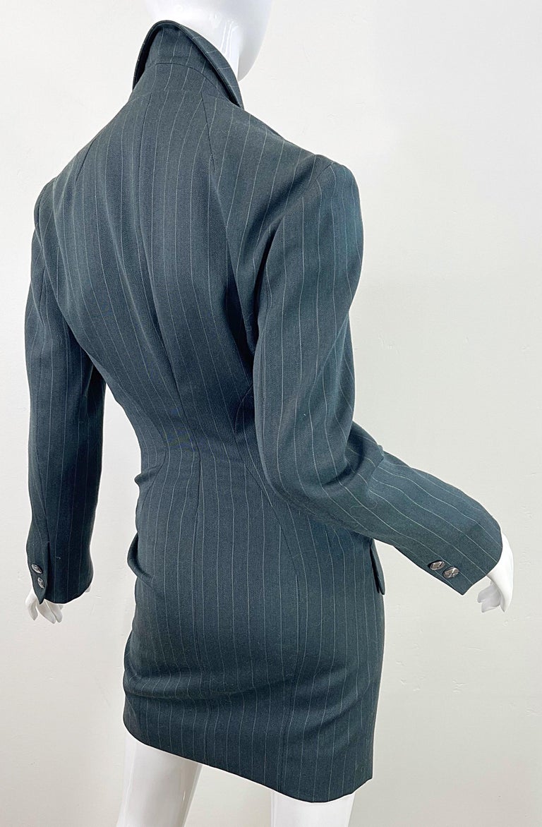 1990s Byron Lars Size 4 / 6 Dark Green Pin Striped Avant Garde Vintage ...