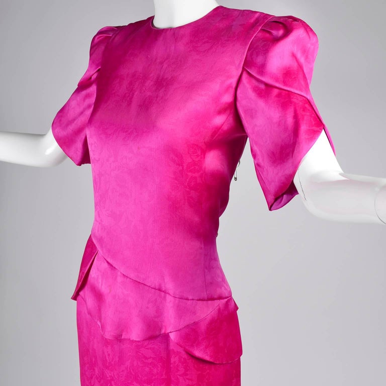 1990s Carolina Herrera Silk Dress In Pink Jacquard Print Mob Or Wedding