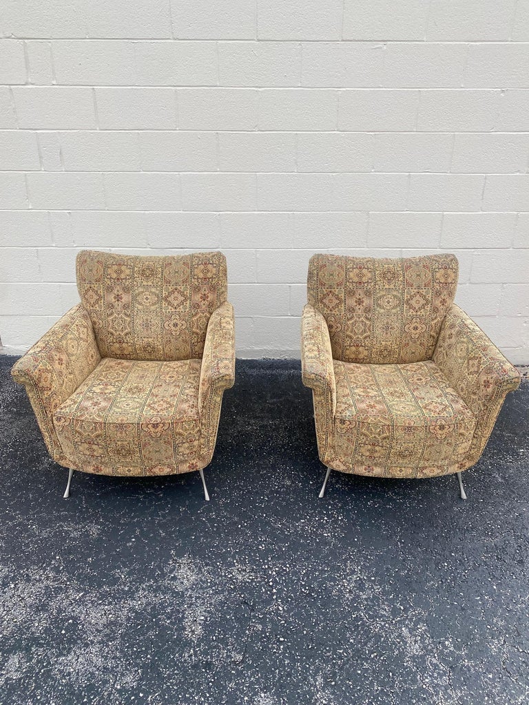 1990s Carter Textile Pin Legs Club Chairs, Set of 2 For Sale at 1stDibs