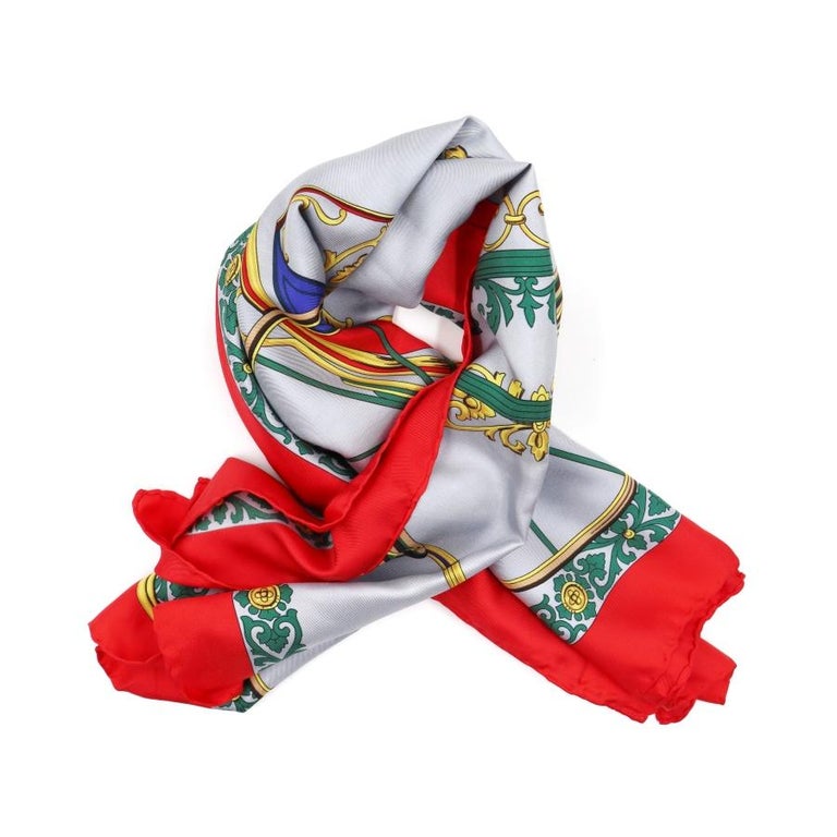 1990's CELINE Red Carriage Silk Printed Women's Vintage Scarf Scarves ...