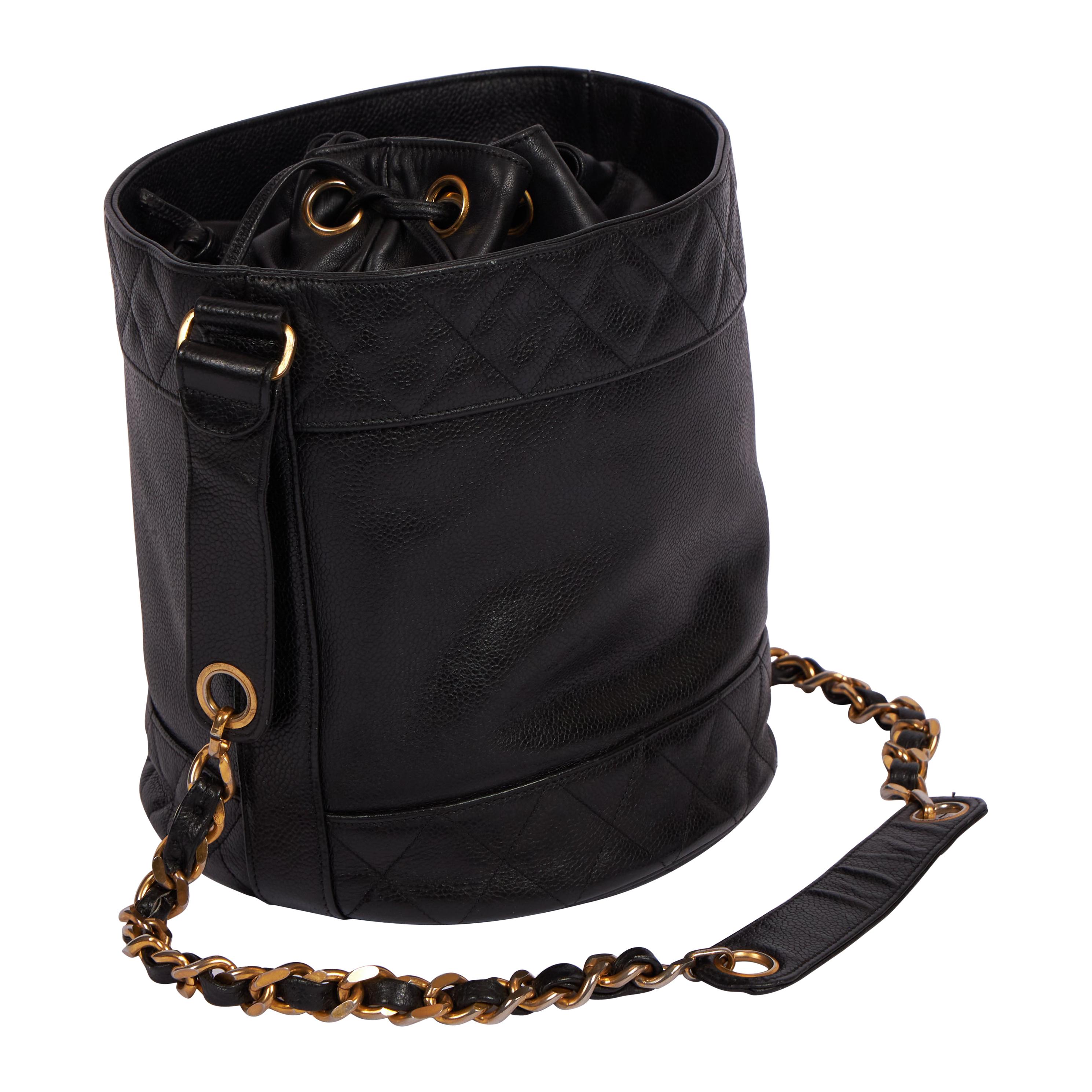 1990's Chanel Black Iconic Lambskin Leather Bucket Bag at 1stDibs