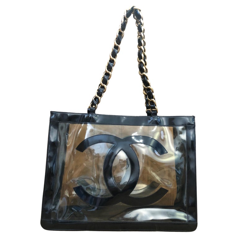 1990s CHANEL Jumbo Barbie Vinyl Chain Tote Black at 1stDibs