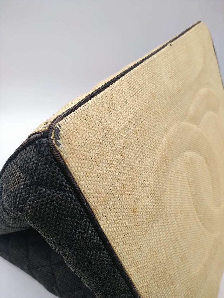 1990s Chanel Raffia Straw CC Logo Quilted Chain bag at 1stDibs