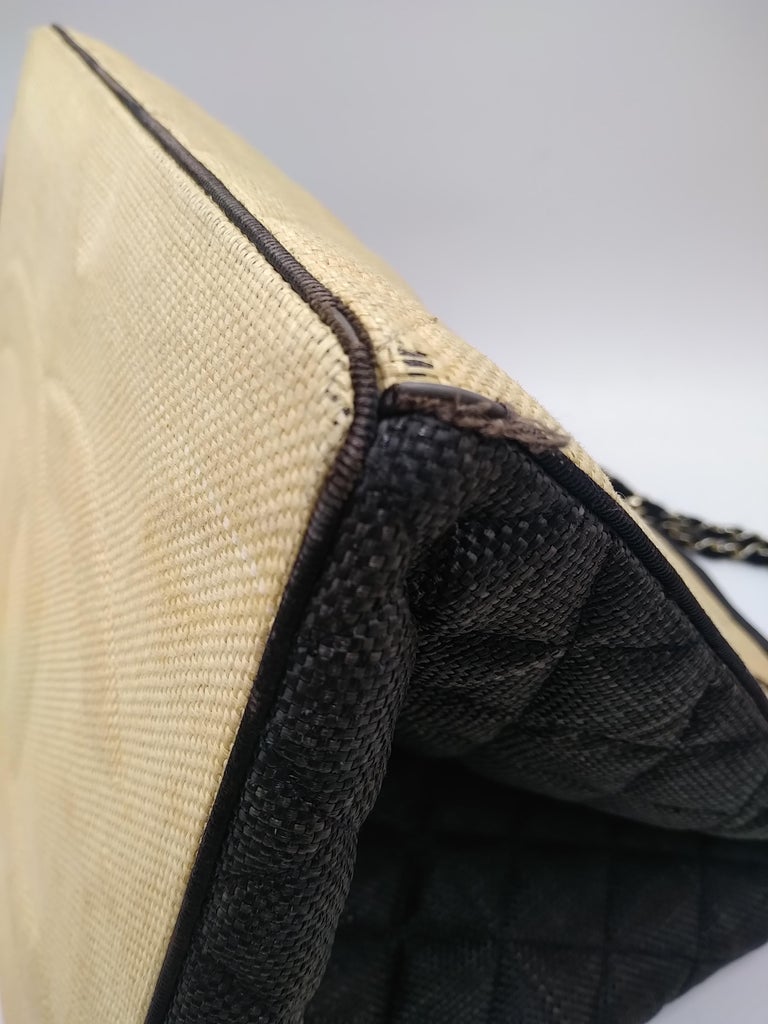 1990s Chanel Raffia Straw CC Logo Quilted Chain bag For Sale at 1stDibs
