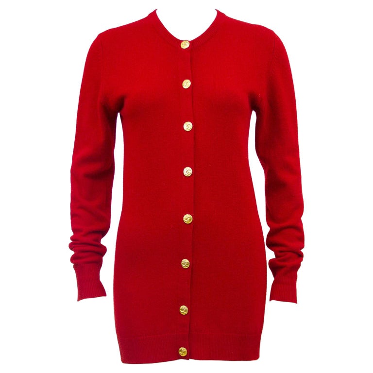 1990s Chanel Red Cashmere Cardigan at 1stDibs