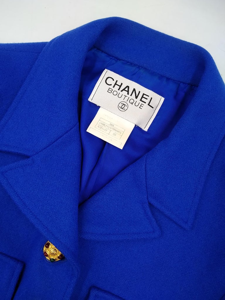 1990s Chanel Royal Blue Wool Jacket with Jewel Buttons, Size38 For Sale ...