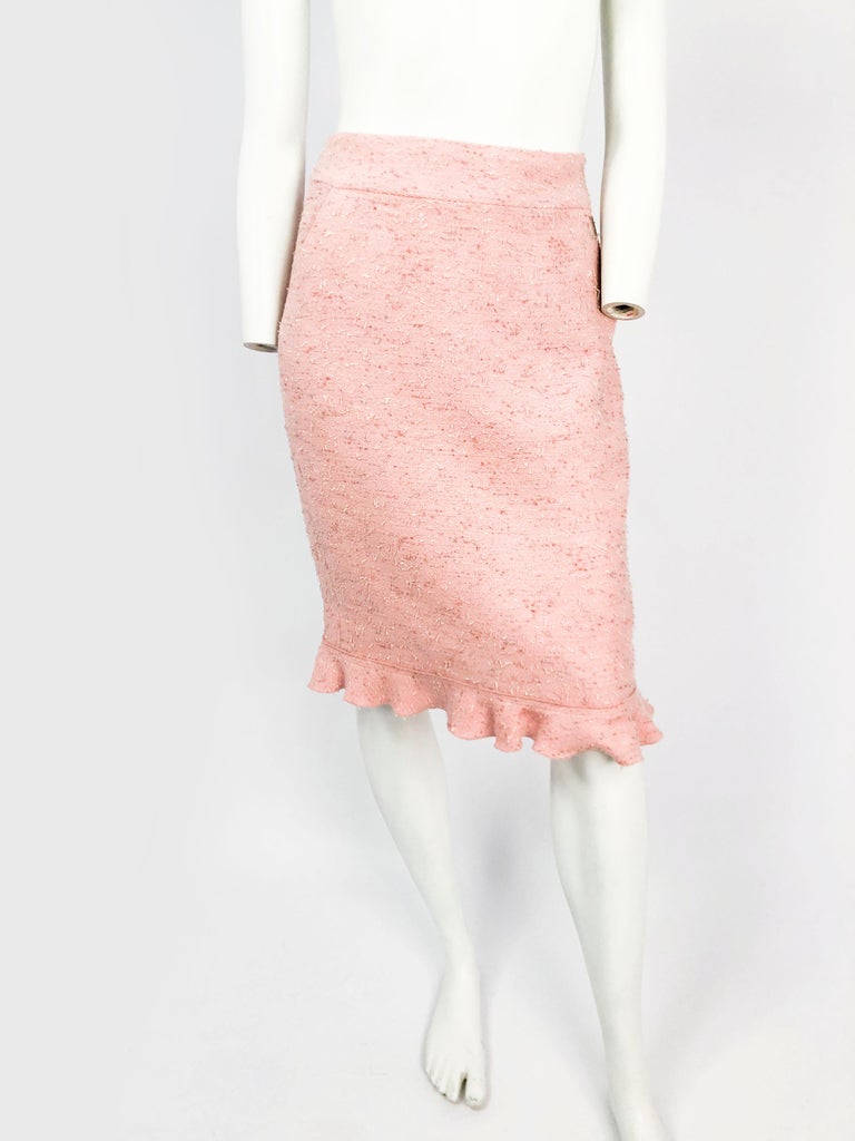 1990's Chanel Soft Pink Tweed Suit at 1stDibs