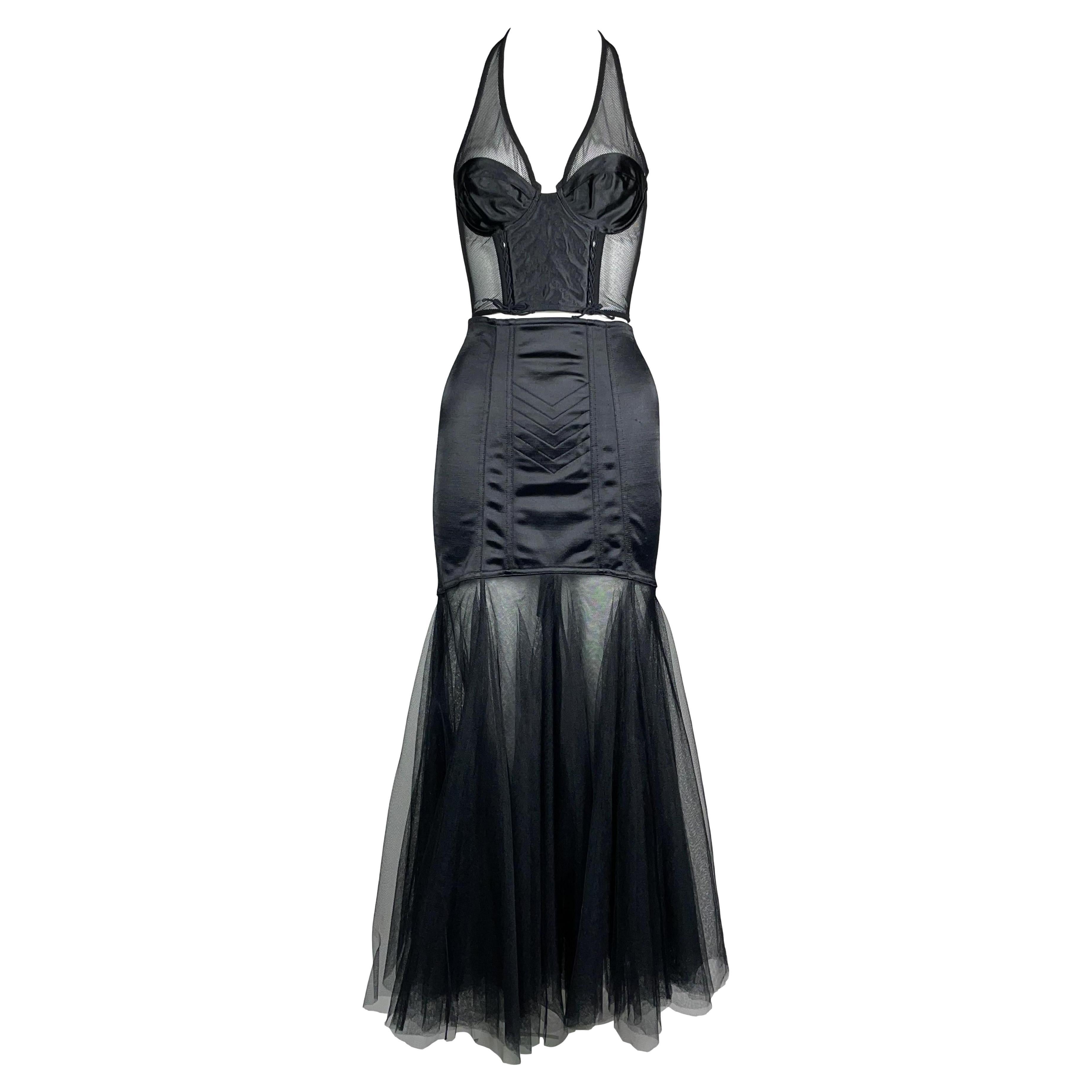 1990's Chantal Thomass Sheer Black Mesh Bustier and Tulle Mermaid Maxi ...