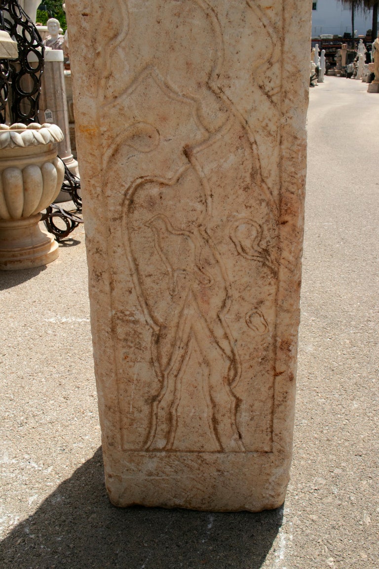 1990s Chinese Hand Carved Marble Square Pillar Decorated with Flowers ...