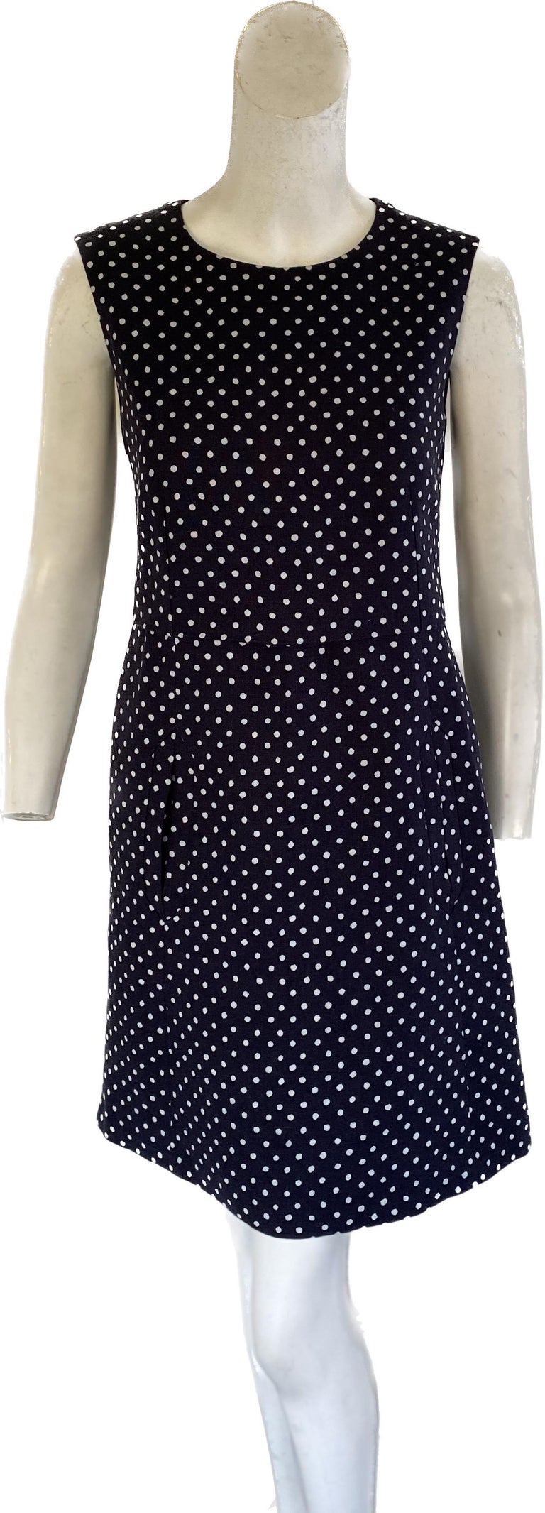 1990s Chloe by Karl Lagerfeld Linen Polka Dot Summer Dress with Pockets ...