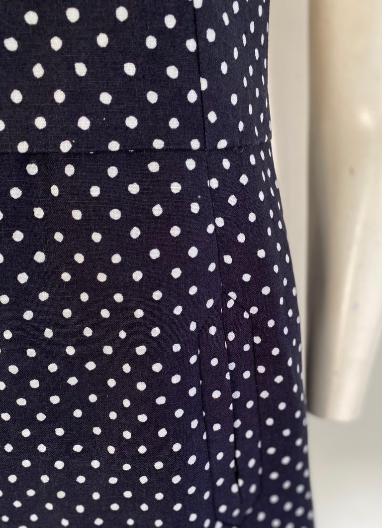 1990s Chloe by Karl Lagerfeld Linen Polka Dot Summer Dress with Pockets ...