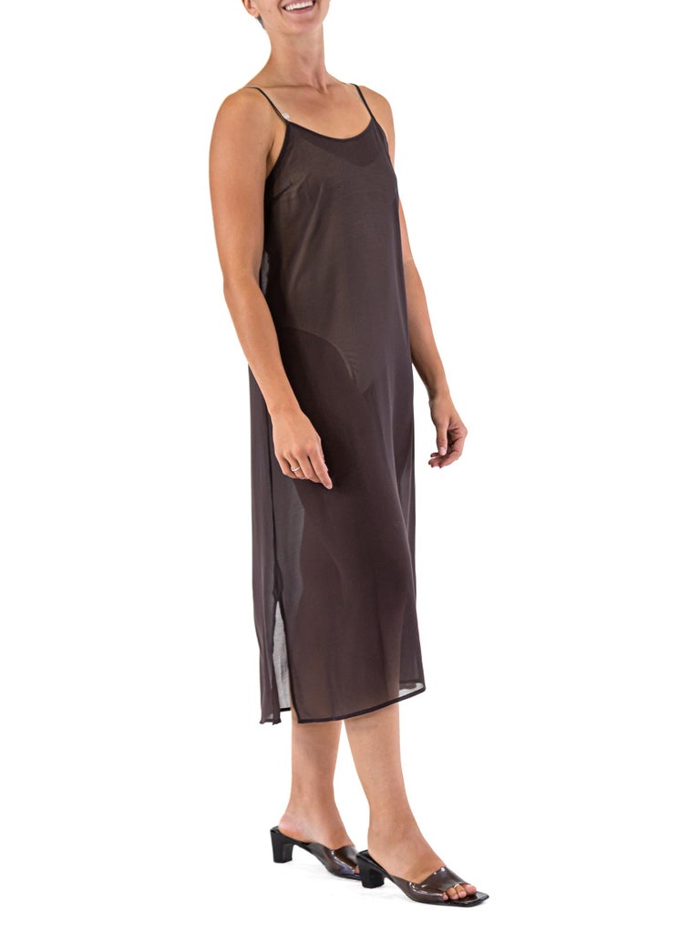 1990S Chocolate Brown Polyester Chiffon Slip For Sale at 1stDibs