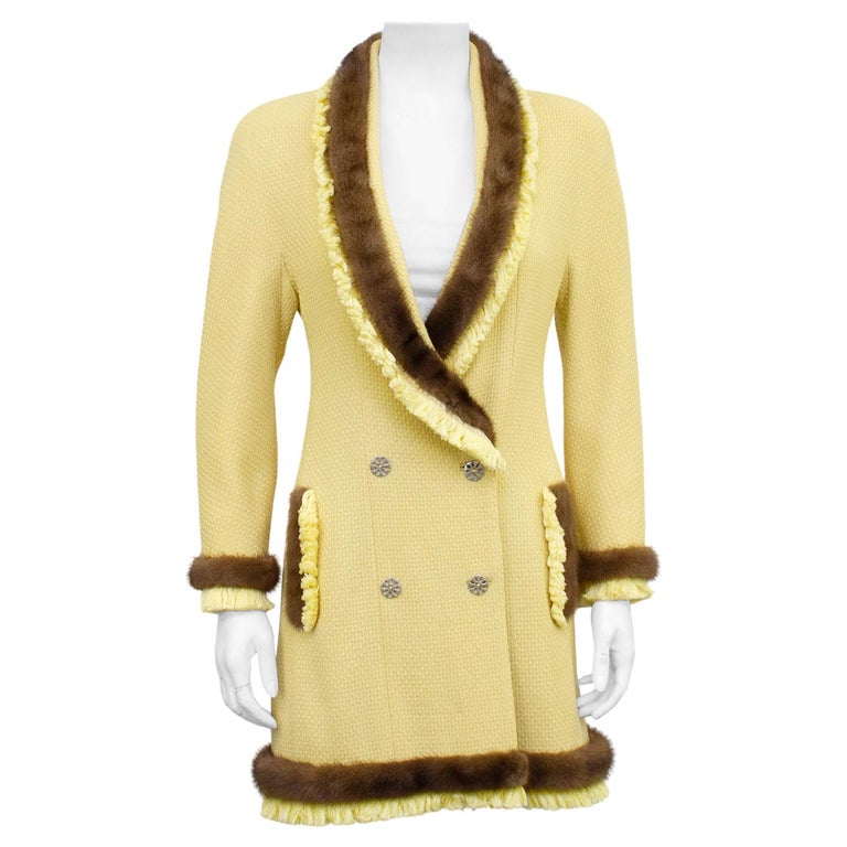 1990''s Christian Dior Yellow Bouclé Jacket with Mink Trim at 1stDibs