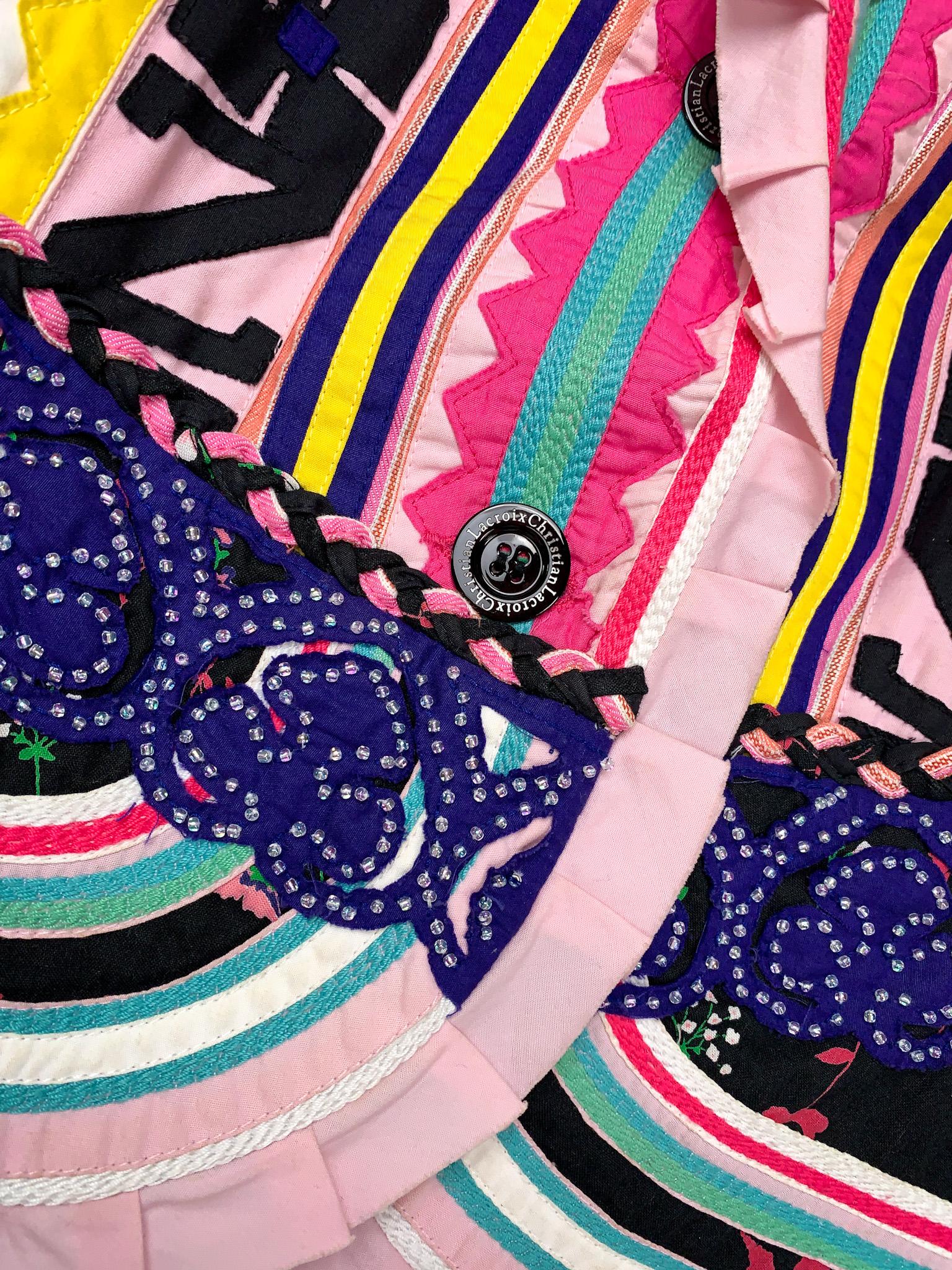 1990s Christian Lacroix multicolour cotton patchwork beaded embellished ...