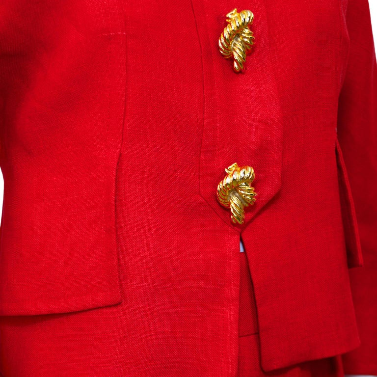 1990s Christian Lacroix Raspberry Linen Skirt Suit For Sale at 1stDibs