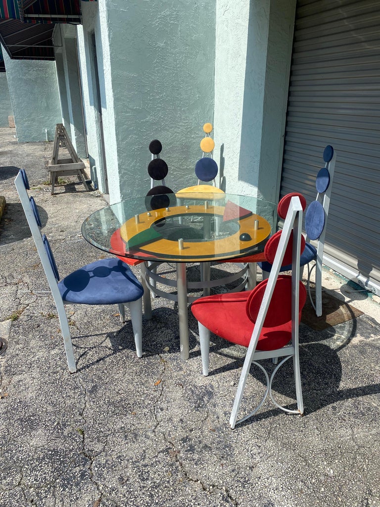 1990s Colorful Memphis Style Abstract Dining Set and Swivel Stools Set of 8 For Sale at 1stDibs memphis style furniture