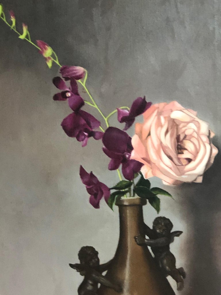 1990s Still Life Painting by David Birmingham Floral with Cupids Apples ...